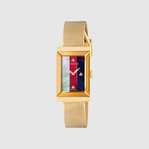 Yellow Gold PVD G-Frame Watch With Bees, 21x34mm | GUCCI® AE