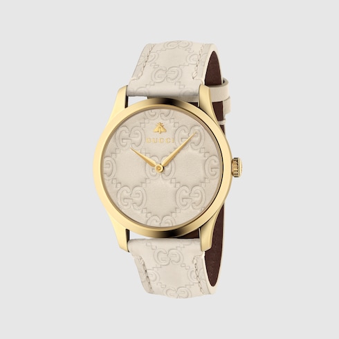 White Gucci Signature Leather G-Timeless Watch, 38mm | GUCCI® 香港