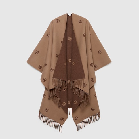 Double G Wool Reversible Poncho With Pattern | GUCCI® NZ
