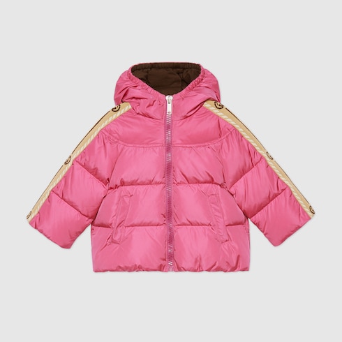 Pink Baby nylon down jacket with Interlocking G | GUCCI® NL