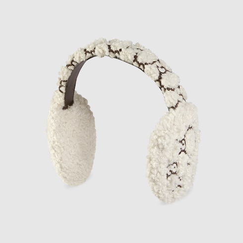 Curly GG Eco Fur Ear Muffs In White & Beige | GUCCI® NL