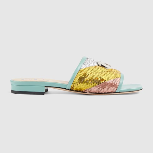 Women's Sequin Slide Sandal In Multicolor Silk | GUCCI® AE