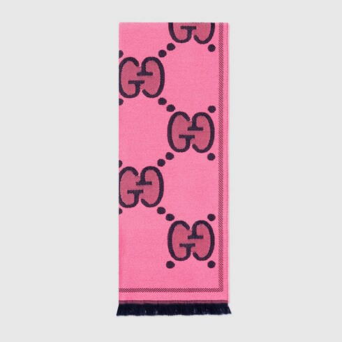 GG wool jacquard scarf in pink and blue | GUCCI® UK