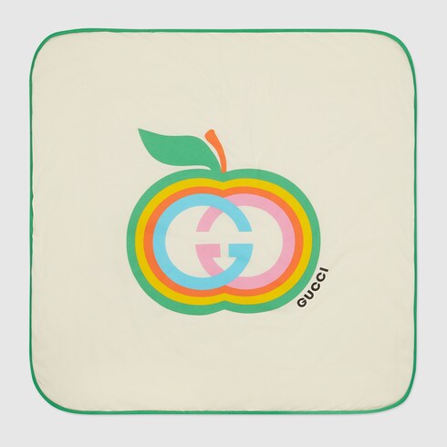 Cotton Interlocking G apple print blanket in ivory and light green ...