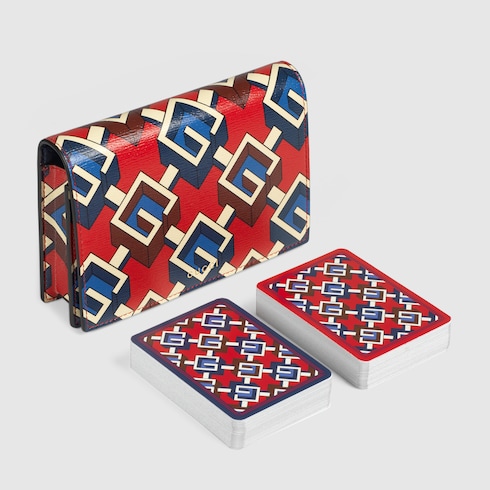 Geometric G print double card set in red Demetra | GUCCI® TH