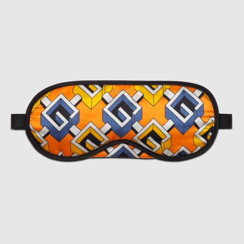 Geometric G print sleep mask in yellow silk satin | GUCCI® SG