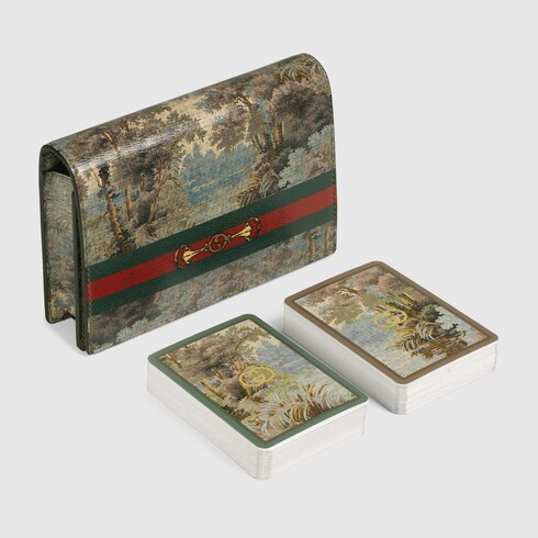 Radura print double card set in brown and green Demetra | GUCCI® UK