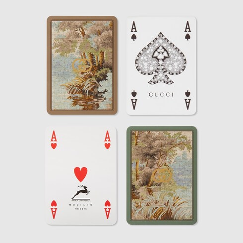 Radura print double card set in brown and green Demetra | GUCCI® TH