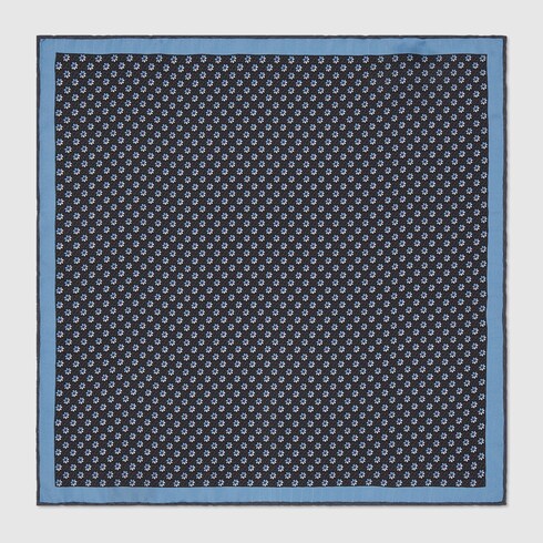 GG and floral print silk pocket square in blue | GUCCI® DK