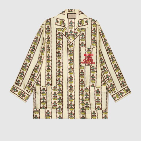 Gucci 100 flower and crown silk shirt in beige | GUCCI® NL