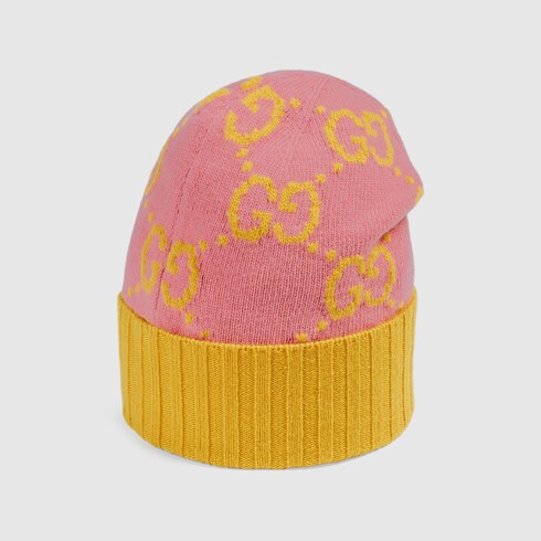 GG knit tricot wool hat in pink and yellow | GUCCI® NL