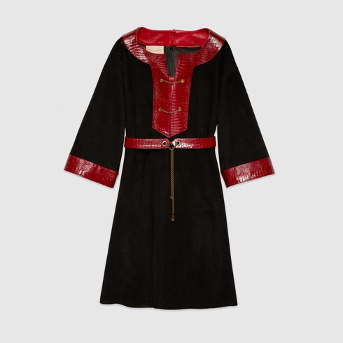 Abito in pelle scamosciata Gucci 100 in nero | GUCCI® Italia