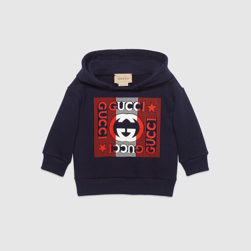 Baby cotton sweatshirt with Gucci logo print in dark blue | GUCCI® UK