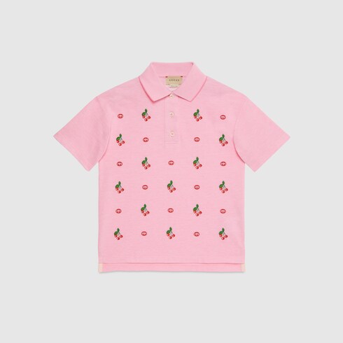 Children's GG cherries cotton polo in pink | GUCCI® Australia