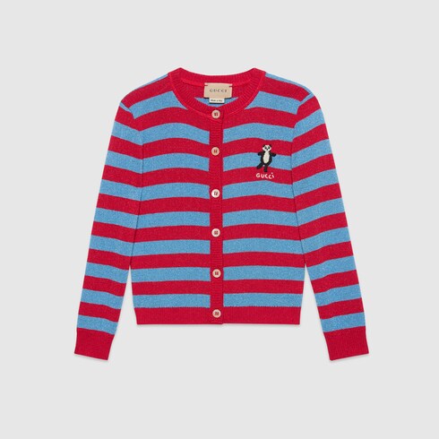 Children's Gucci panda viscose cardigan in red and light blue | GUCCI® NZ