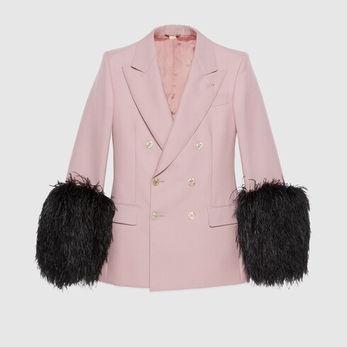 Wool mohair jacket with feathers in pink | GUCCI® SE