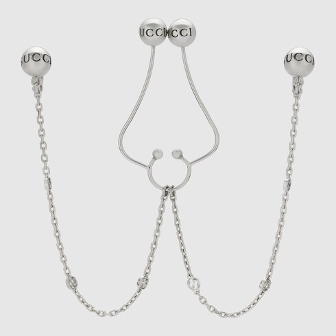 Clip-on nose piercing with chain details in palladium metal | GUCCI® SE