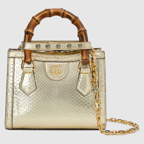 Gucci Nojum Diana mini python bag in laminated platinum | GUCCI® SG