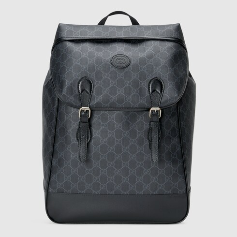 Medium backpack with Interlocking G in black GG Supreme | GUCCI® Canada