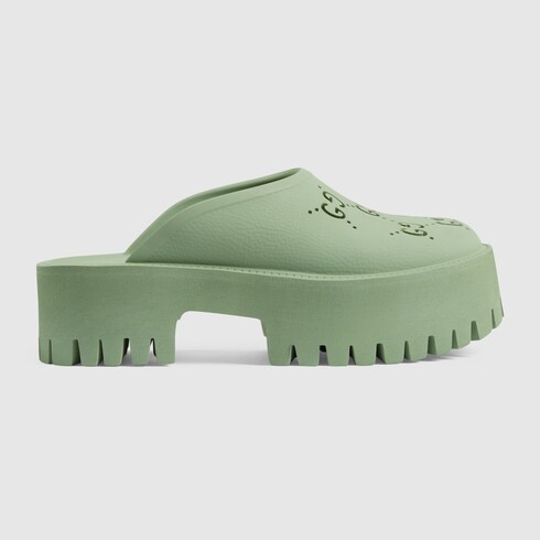 Women's GG slip-on sandal in green rubber | GUCCI® TH