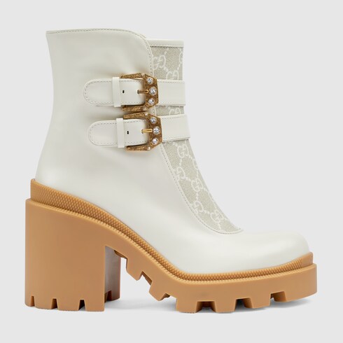 Bottines GG avec boucles pour femme en cuir blanc | GUCCI® FR