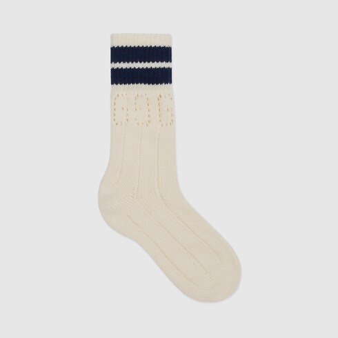Children's GG knit wool socks in ivory and blue | GUCCI® UK