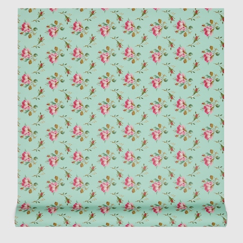 Macro rose print wallpaper in green | GUCCI® 香港