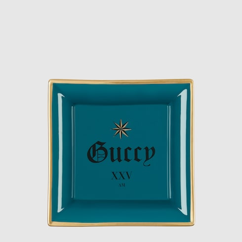 Change tray with 'Guccy' print in turquoise porcelain | GUCCI® 香港