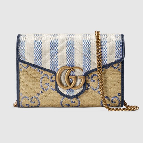 Mini sac GG Marmont effet raphia en tissu blanc cassé et beige | GUCCI ...