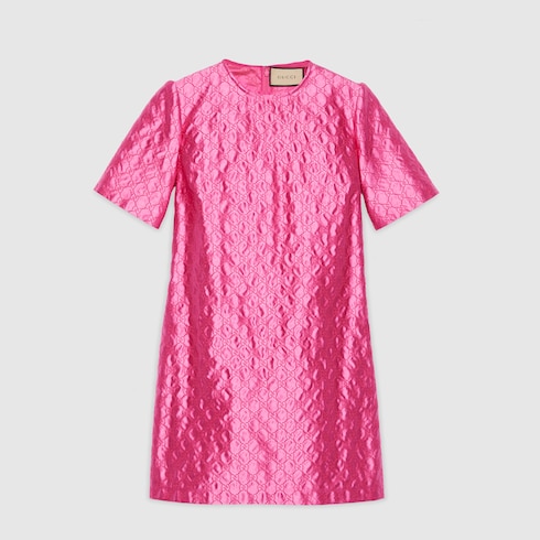 GG embroidered silk dress in pink | GUCCI® UK