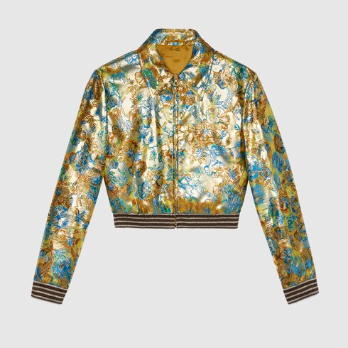 Floral jacquard silk jacket in multicolour | GUCCI® BE