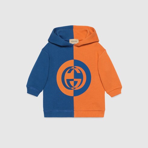 Felpa in cotone con stampa in blu e arancione | GUCCI® Italia