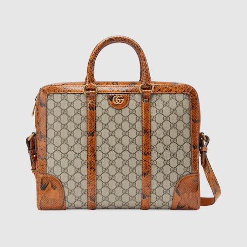 Python trim briefcase with Double G in beige and light brown | GUCCI® BE