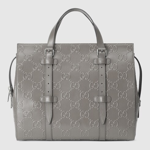 GG embossed medium tote bag in grey leather | GUCCI® TH