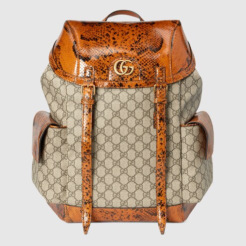Python trim backpack with Double G in beige and light brown | GUCCI® BE