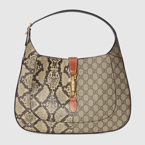 Jackie 1961 medium python bag in beige and ebony | GUCCI® BG