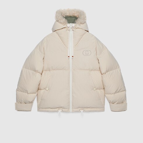 Padded water-repellent cotton puffer in ivory | GUCCI® PL