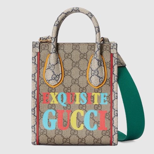 Exquisite Gucci mini tote bag in beige and ebony Supreme | GUCCI® AE