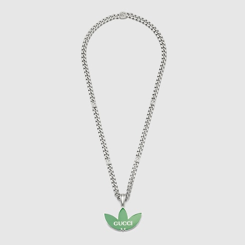 adidas x Gucci necklace with Trefoil-shaped pendant in palladium-toned ...