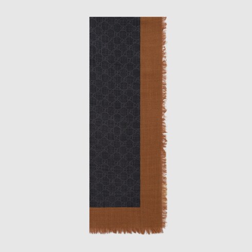 Silk wool stole with Web in black and dark grey | GUCCI® SG