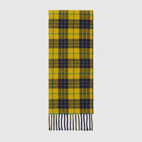 GG and tartan wool jacquard scarf in yellow and blue | GUCCI® NL