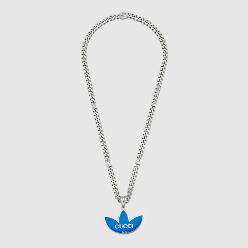 adidas x Gucci necklace with Trefoil-shaped pendant in palladium-toned ...