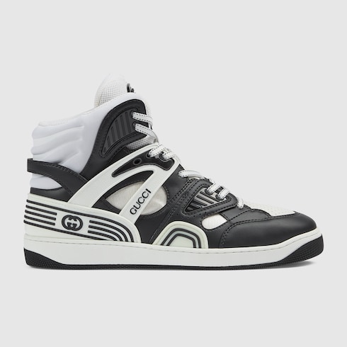Men's Gucci Basket high top sneaker in black and white Demetra | GUCCI® FI