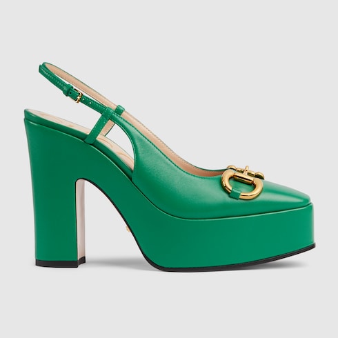 Women's high heel pump in Green Leather | GUCCI® SI