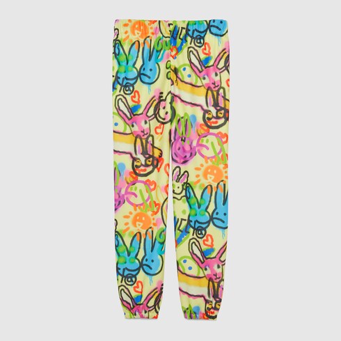 Bunny print jersey track bottom in ivory and multicolour | GUCCI® TH