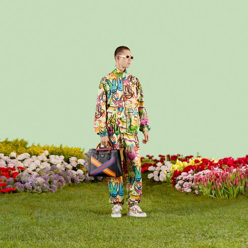 Bunny print jersey track bottom in ivory and multicolour | GUCCI® TH