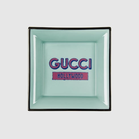 Square change tray with 'Gucci Hollywood' print in light blue and pink ...