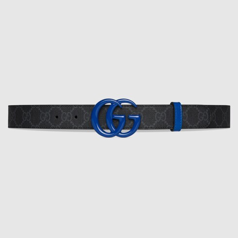 GG Marmont belt in black and grey Supreme | GUCCI® SG