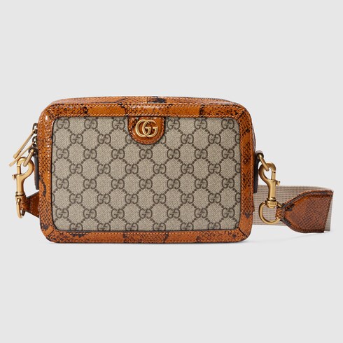 Python trim shoulder bag with Double G in Brown Beige Precious Skins ...