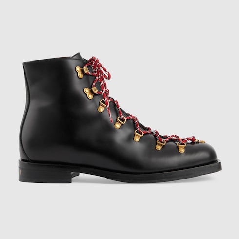 Men's lace-up ankle boots in black leather | GUCCI® DK